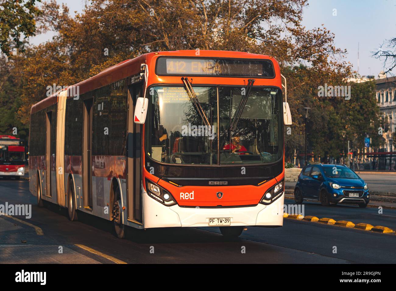 Santiago, Chile - February 09 2023: A public transport Transantiago, or ...