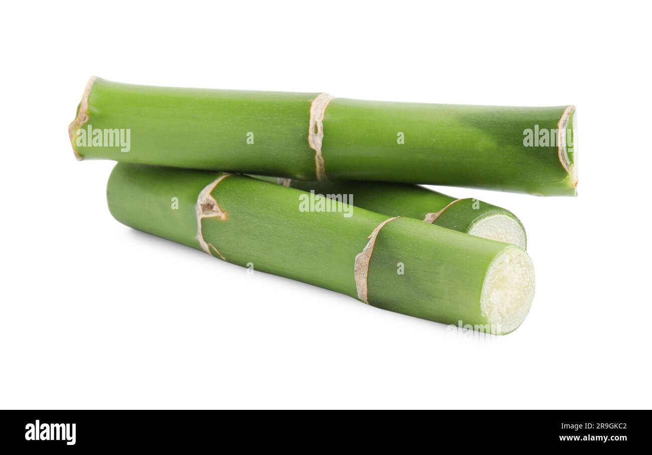 Pieces of beautiful green bamboo stems on white background Stock Photo ...