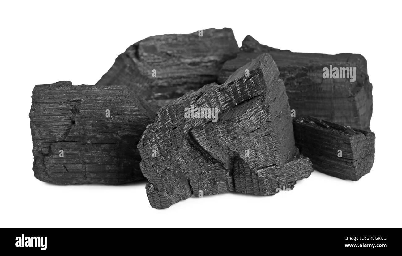 Pieces of coal isolated on white. Mineral deposits Stock Photo - Alamy