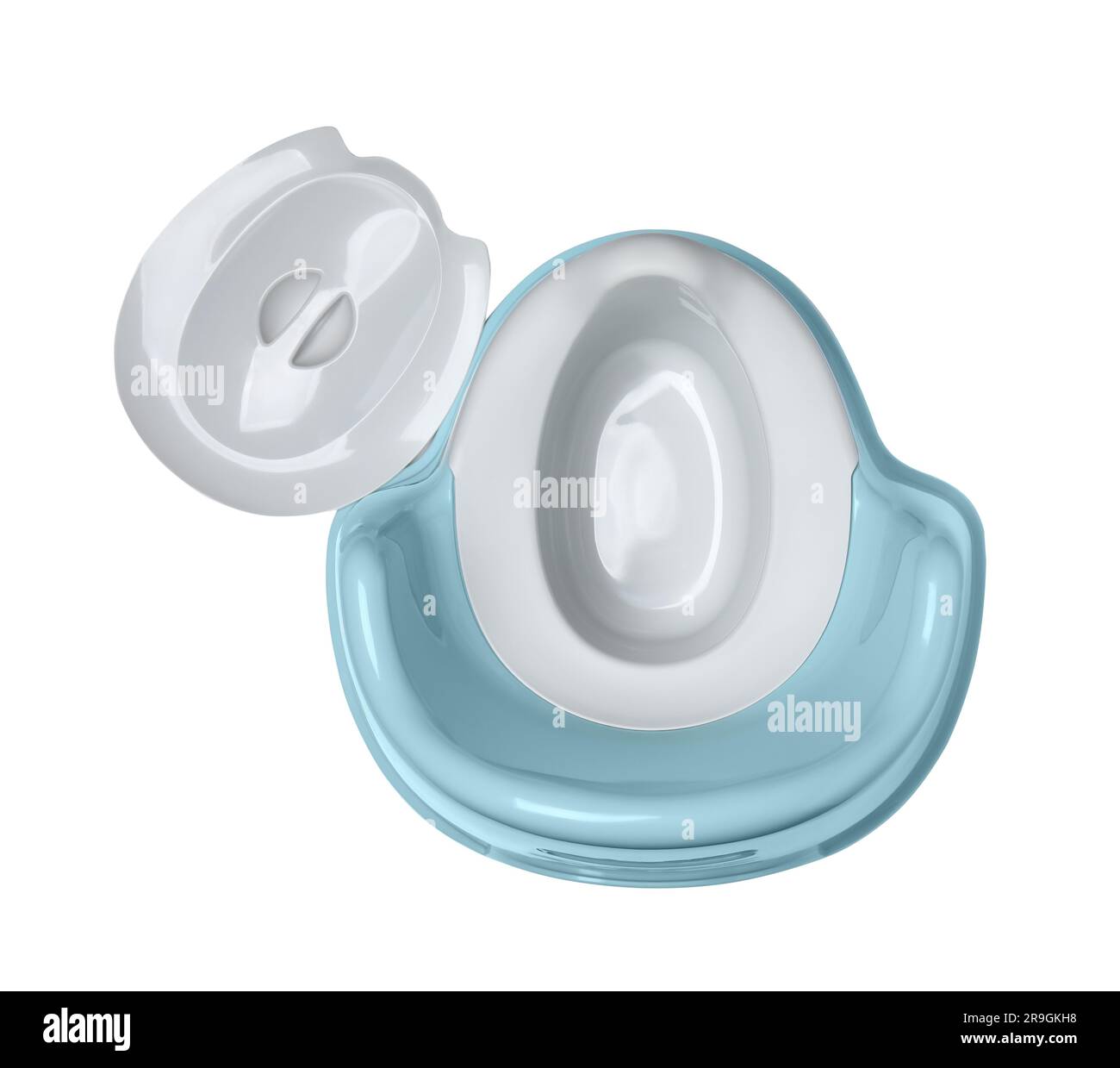 Light blue baby potty isolated on white, top view. Toilet training ...
