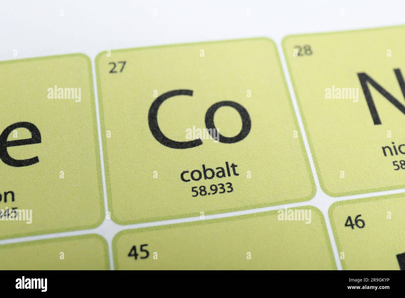 Symbol Cobalt on periodic table of chemical elements, closeup view ...
