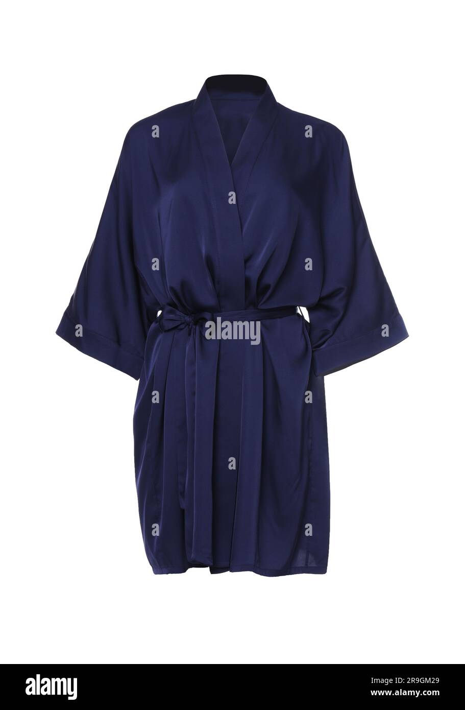 Dark blue silk bathrobe isolated on white Stock Photo - Alamy