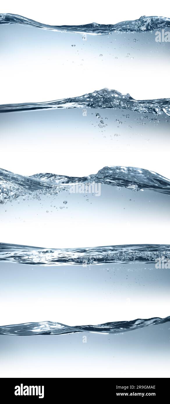 Collage with different beautiful water waves on white background Stock ...