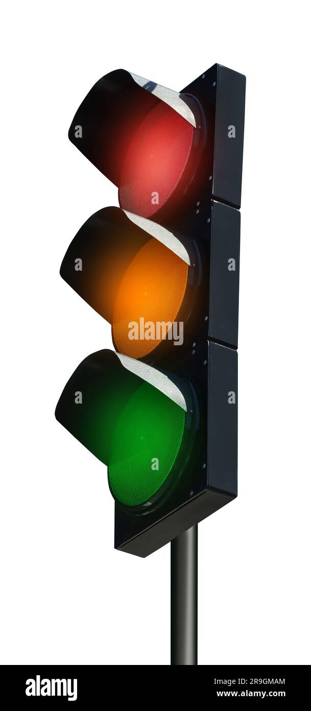 Traffic signal with three lights isolated on white Stock Photo - Alamy