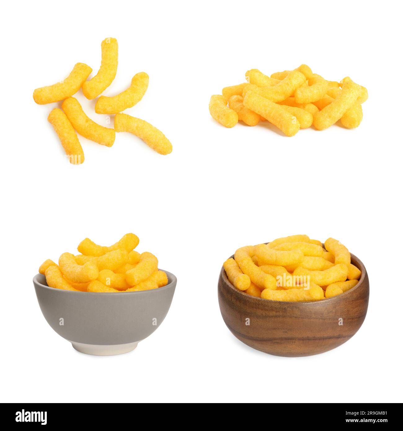 Collage of tasty corn sticks on white background Stock Photo - Alamy