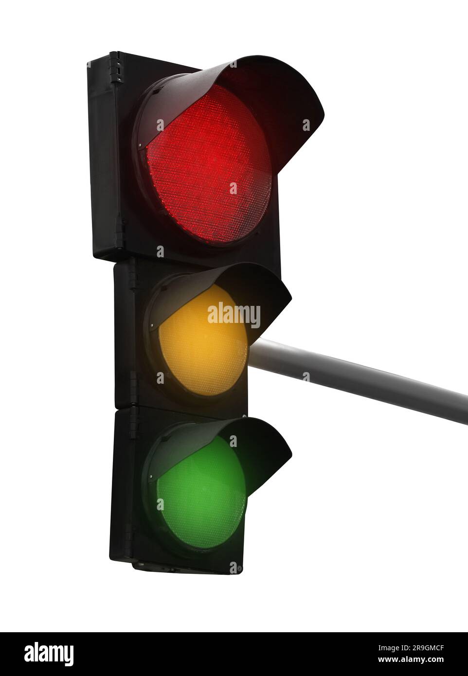 Traffic signal with three lights isolated on white Stock Photo - Alamy