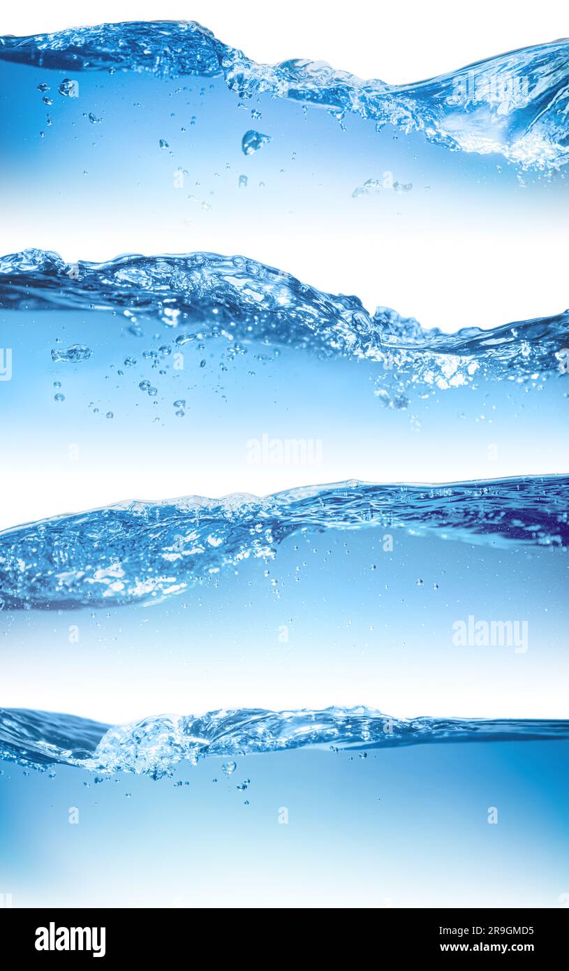 Collage with different beautiful water waves on white background Stock ...