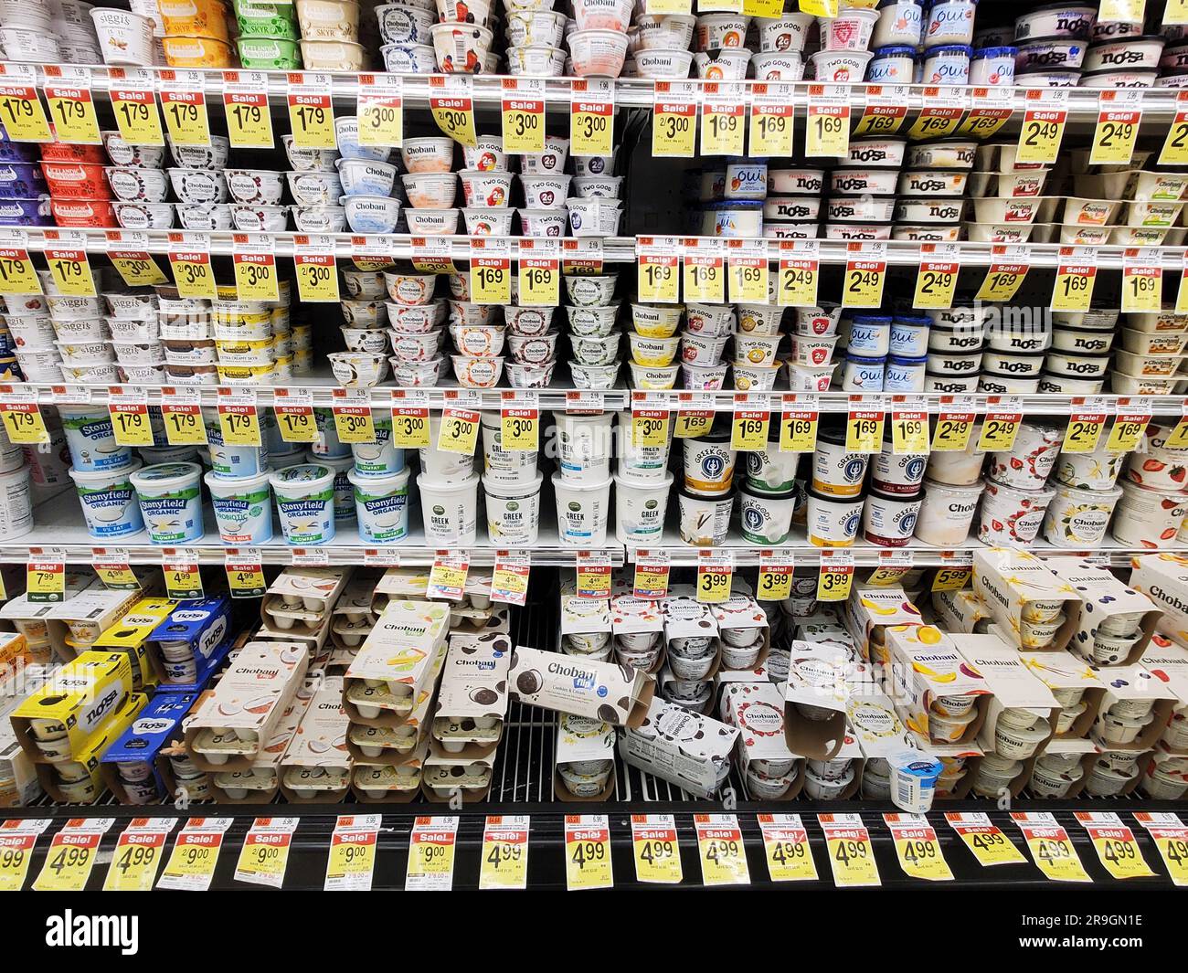 Wilmington, Delaware, U.S.A - May 30, 2023 - Varieties of yogurt brands ...