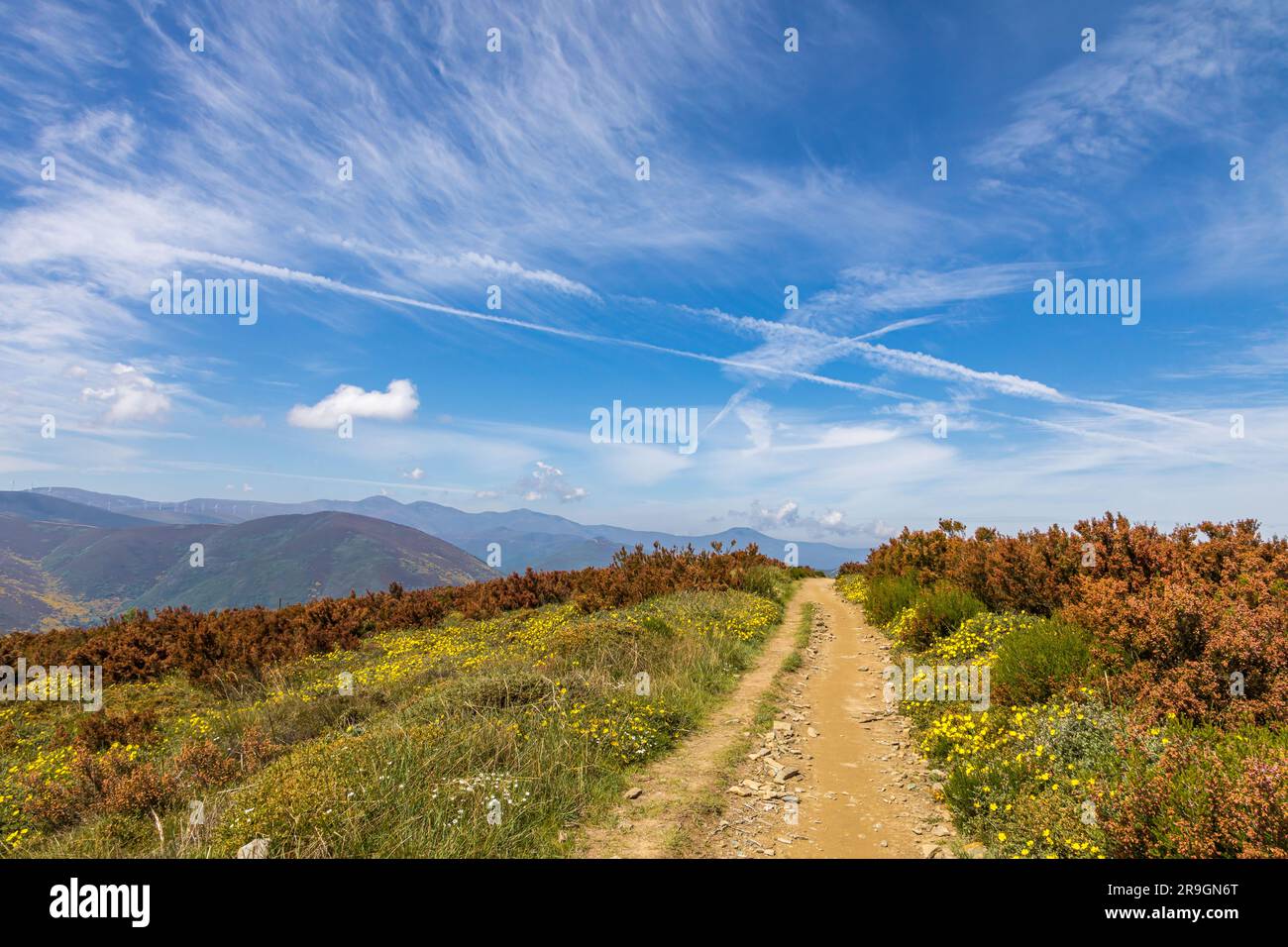 Pilgrim walking the Camino to Santiago from Manjarin to El Acebo de San ...