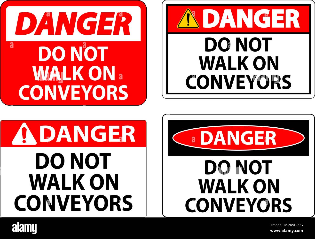 Danger Sign Do Not Climb Sit Walk Or Ride on Conveyor Stock Vector ...