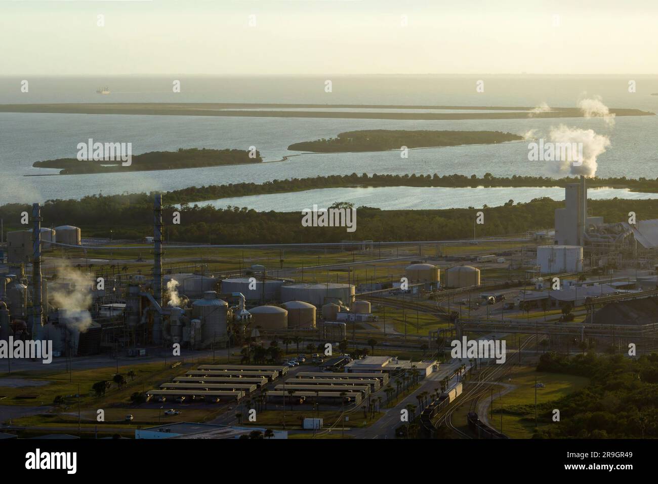 Aerial view of factory for handling and processing of phosphates ...