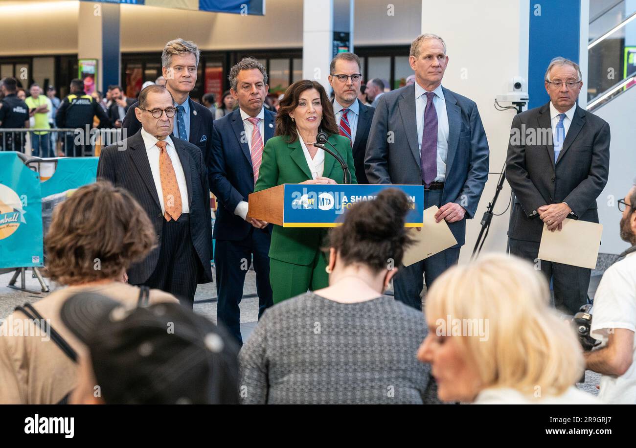 New York, USA. 26th June, 2023. Governor Kathy Hochul makes an ...