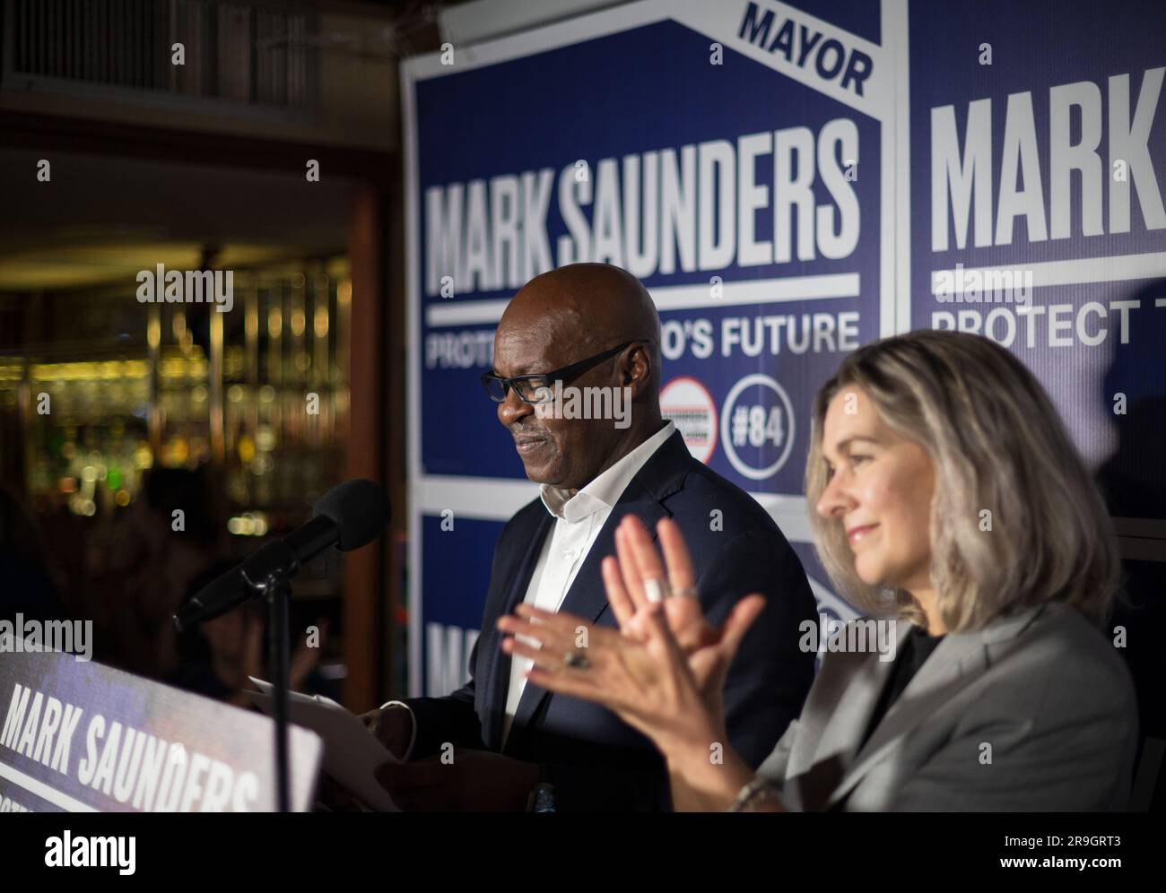 Toronto, Canada. 26th June, 2023. Mark Saunders delivers his concession ...