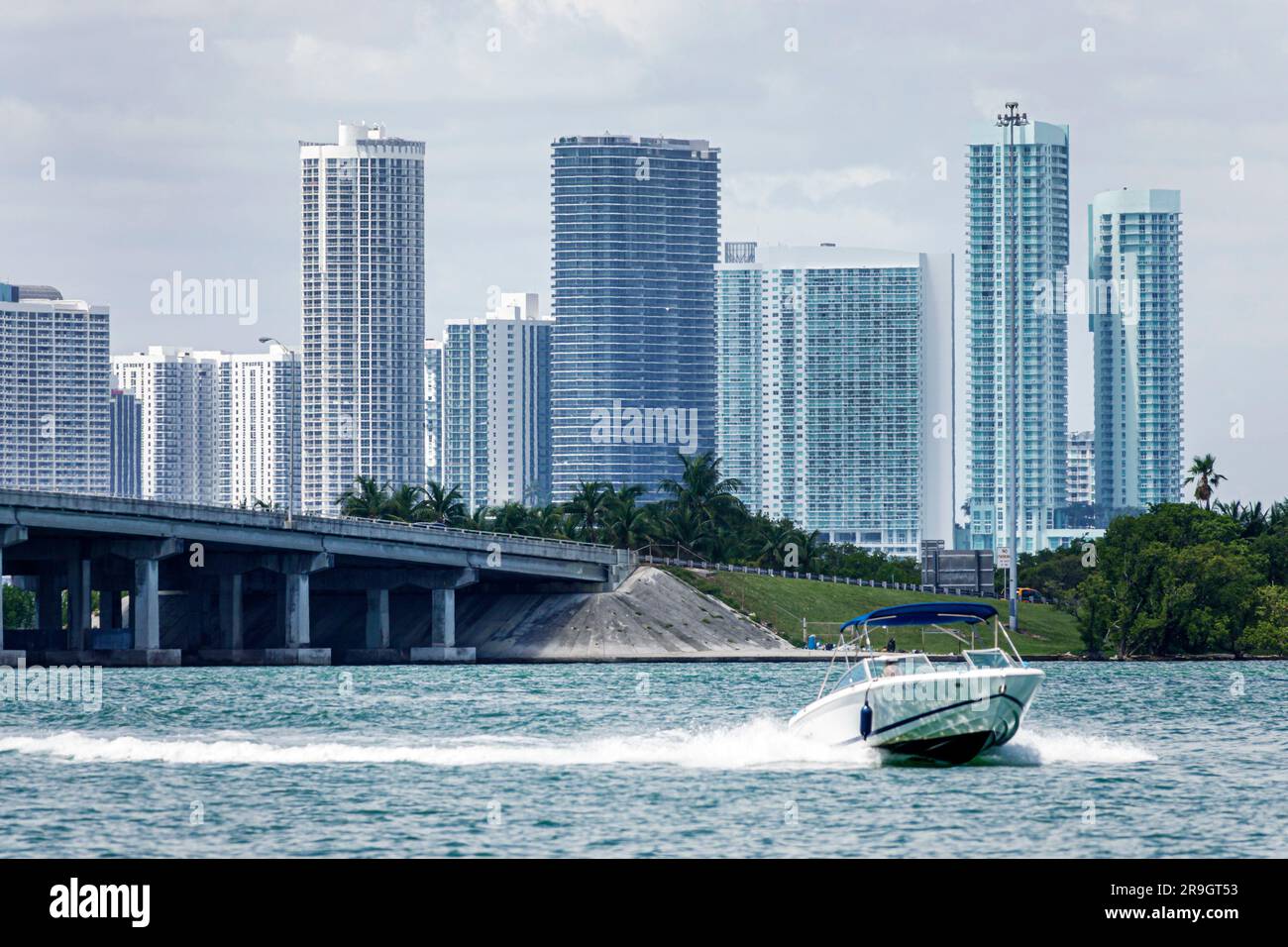 Miami Florida,Biscayne Bay water,Edgewater Midtown high rise ...