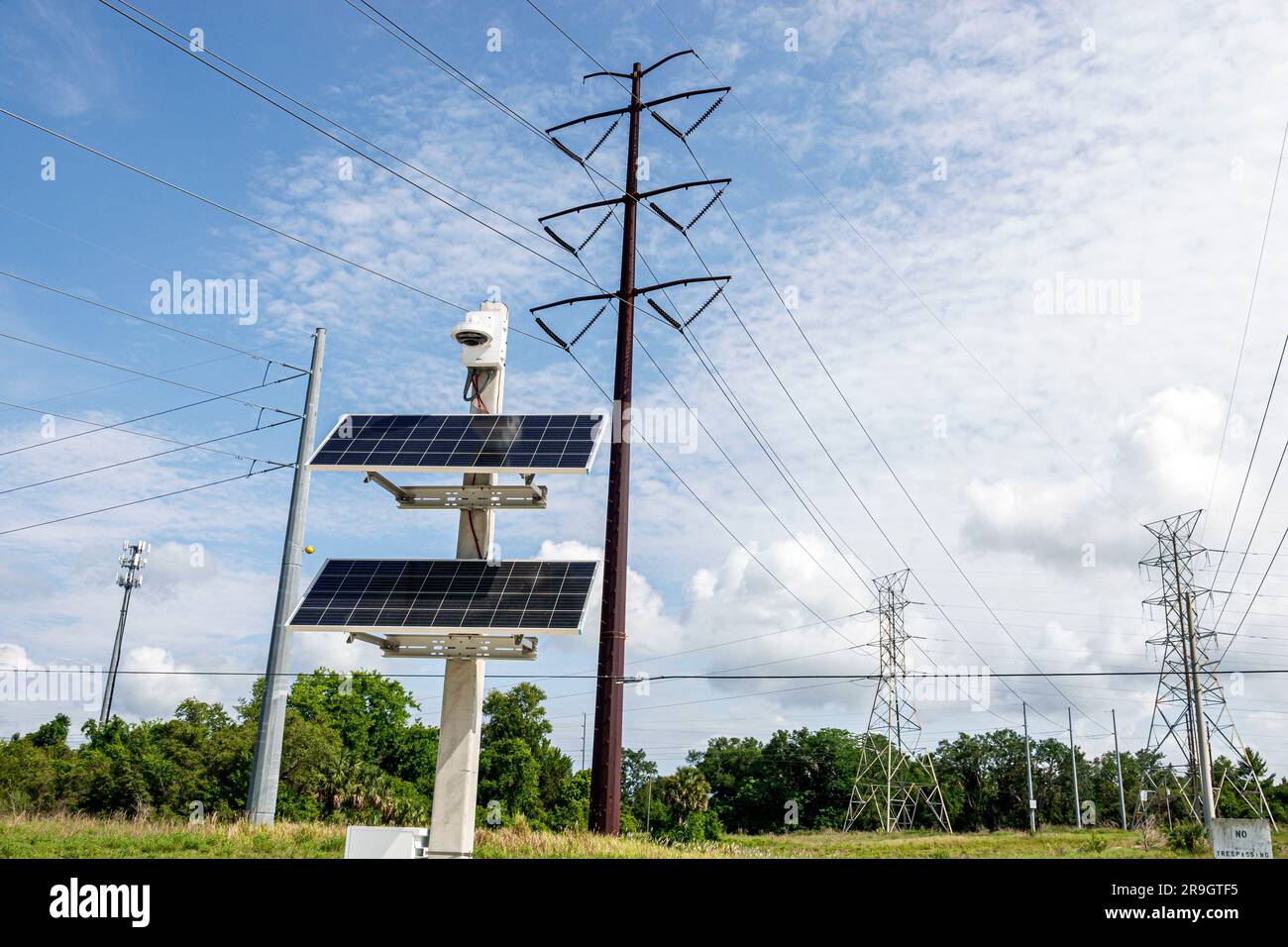 DeBary Florida,utility poles electric grid solar power panels Stock ...
