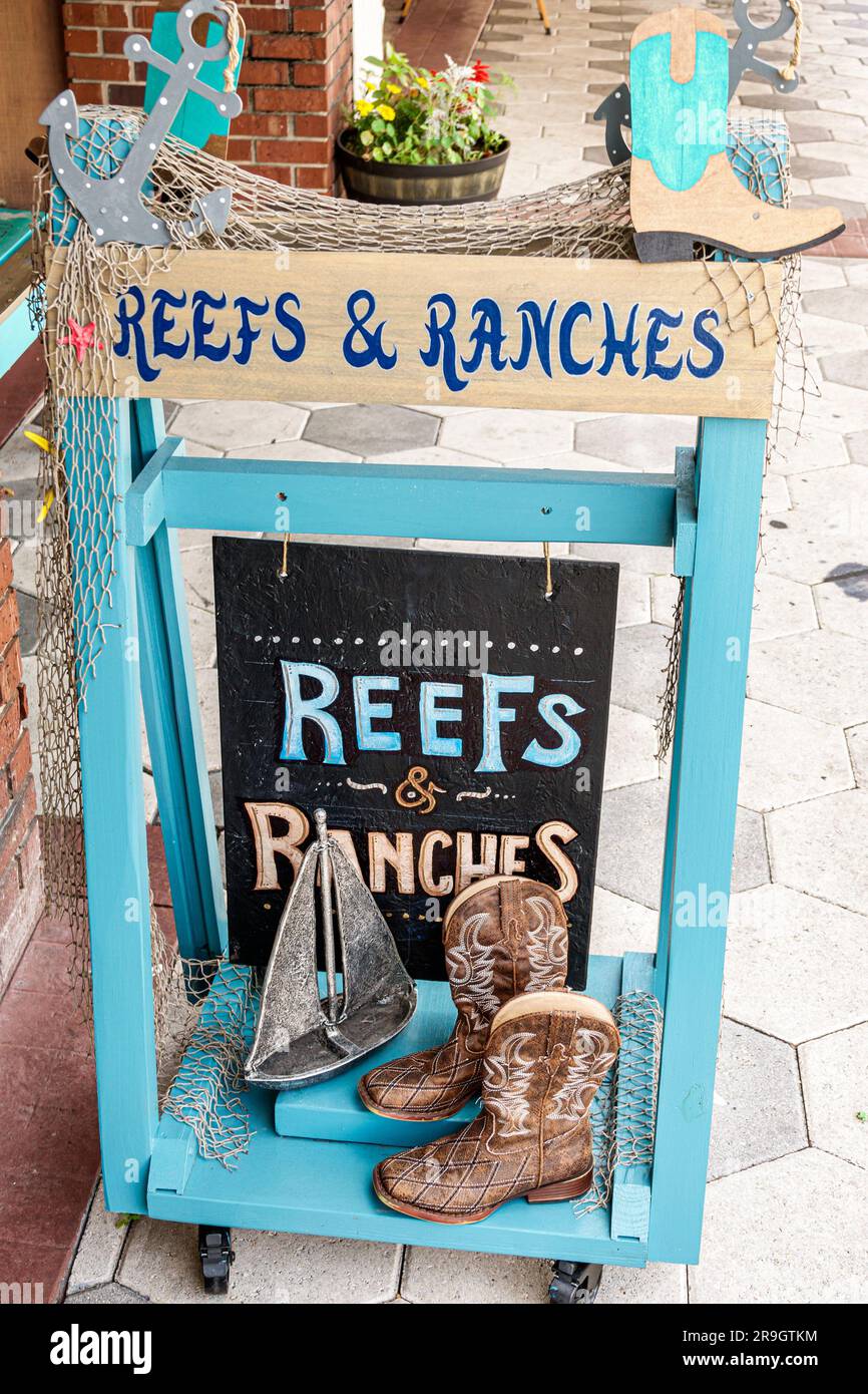 DeLand Florida,downtown shopping store sign,Reefs & Ranches Stock Photo ...