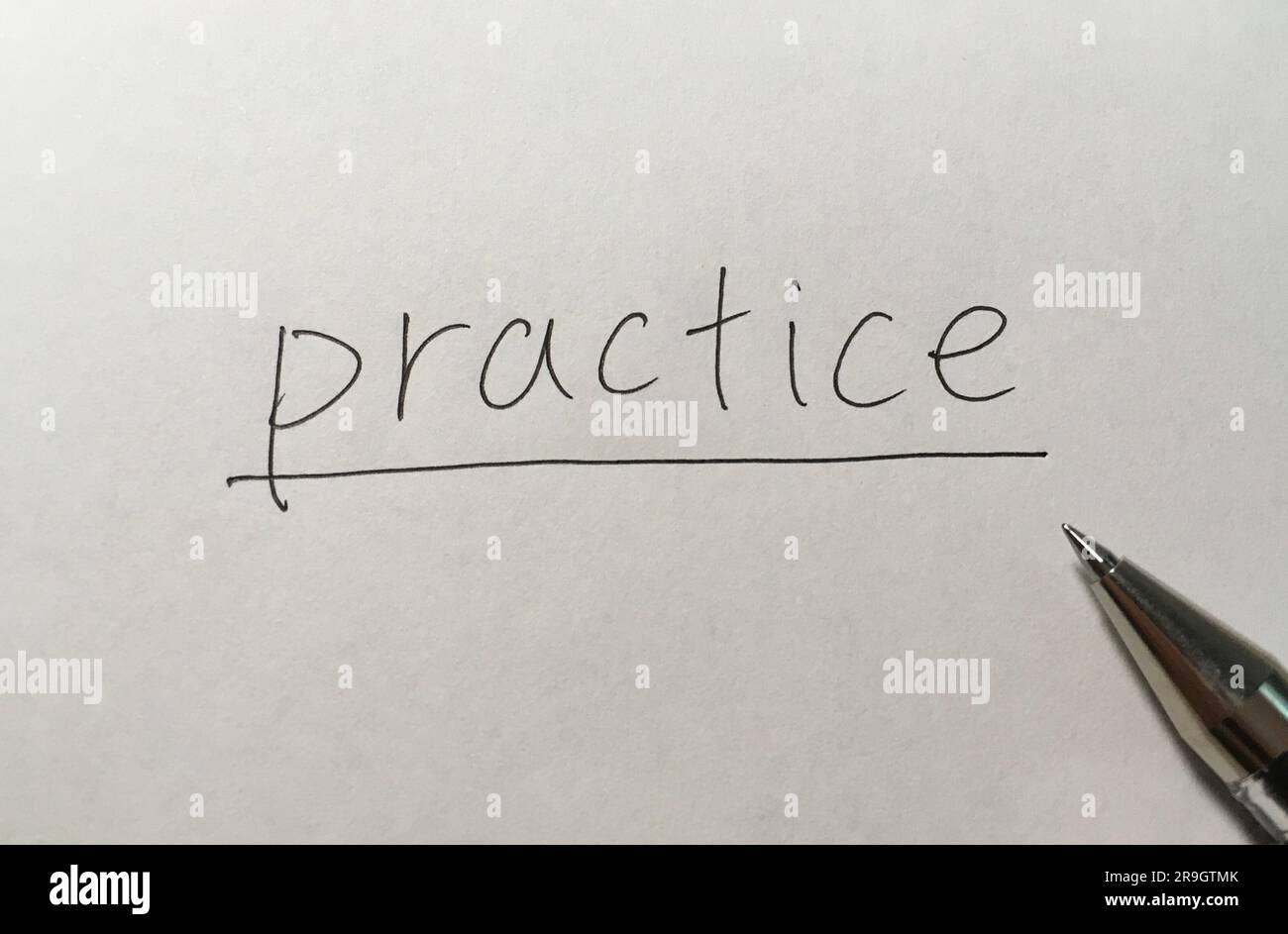 Practice concept word on paper background Stock Photo - Alamy