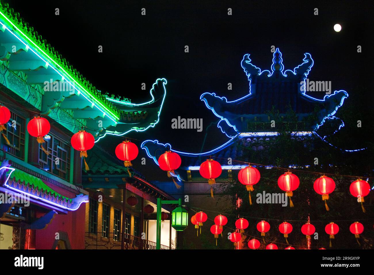 Chinese Moon Festival in Chinatown Plaza at night in Los Angeles, CA ...