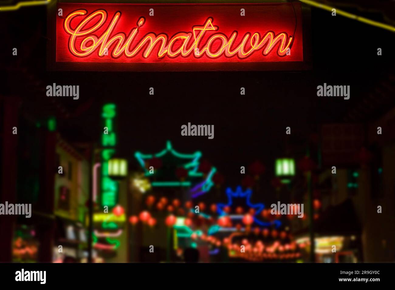 The neon sign welcomes you to Chinatown Stock Photo - Alamy