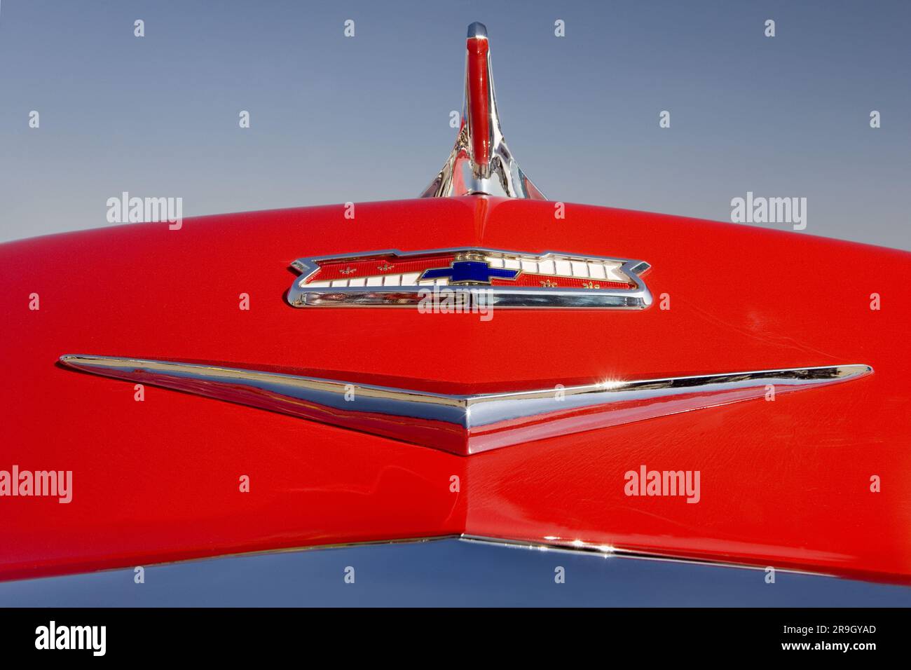 Hood Ornaments on an Antique '56 Chevy Stock Photo - Alamy