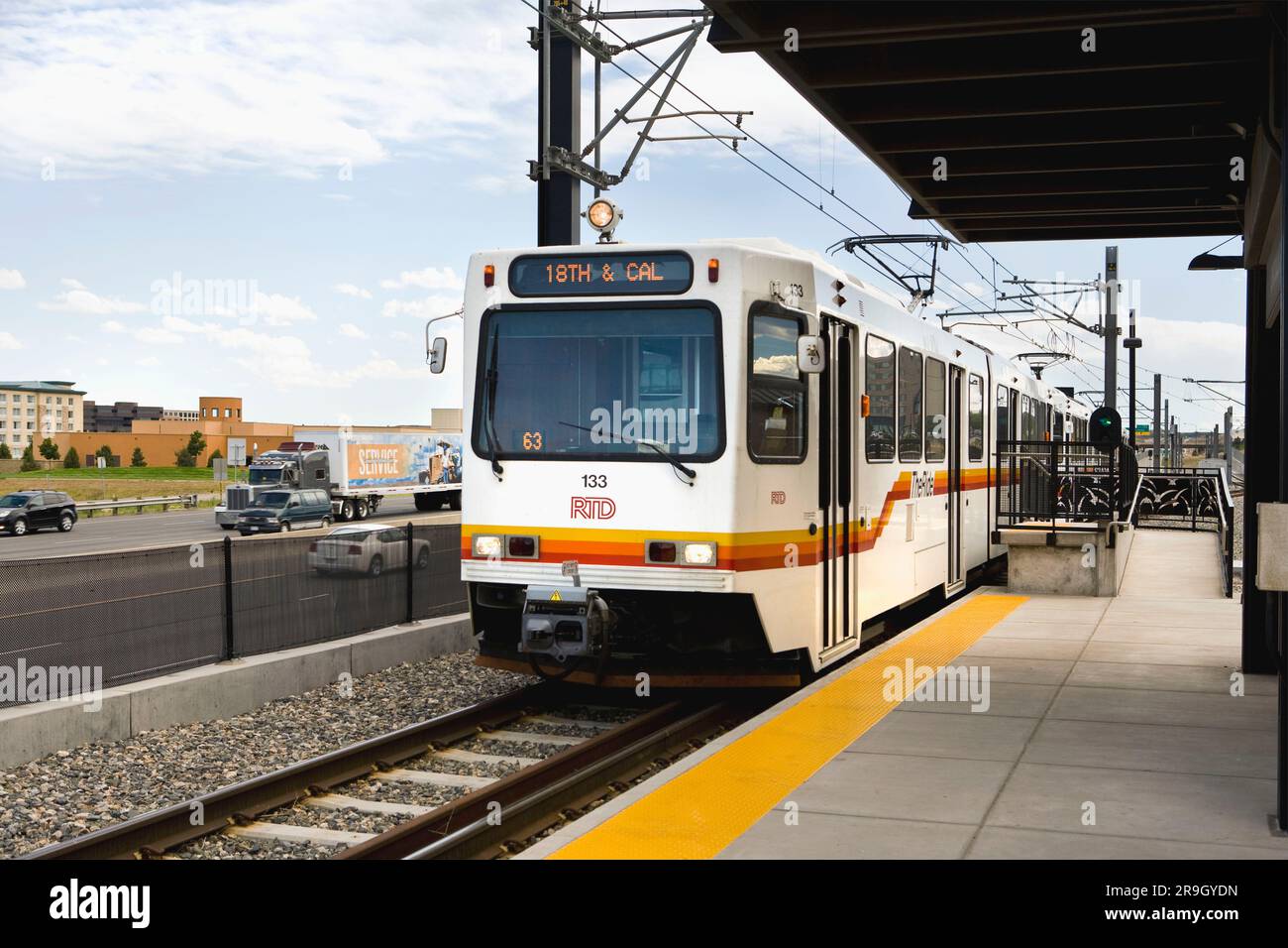 Light Rail train leaves station near Denver CO Stock Photo - Alamy