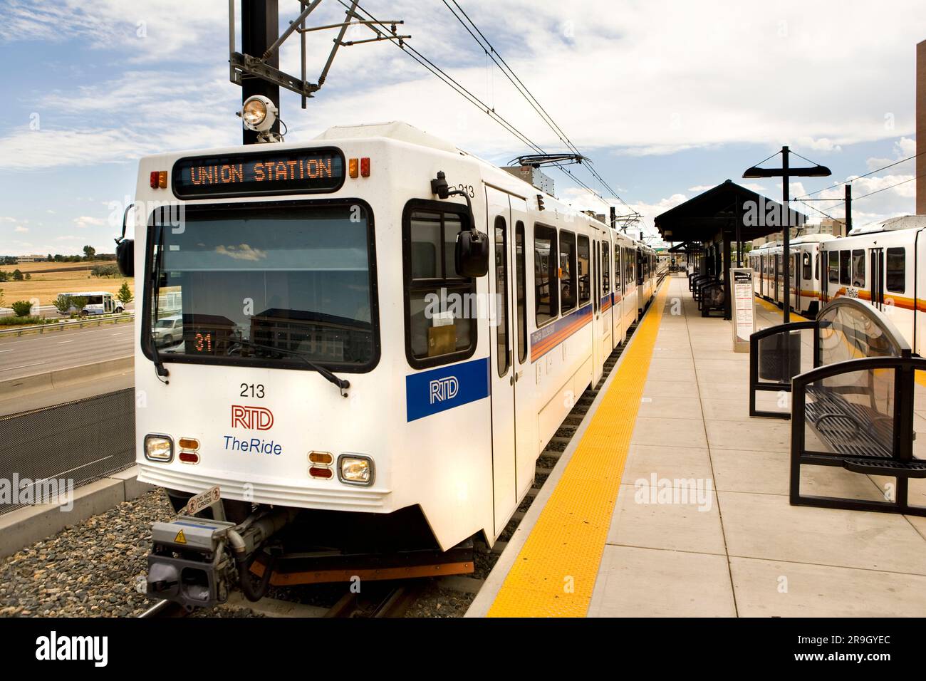 Light Rail train leaves station near Denver CO Stock Photo - Alamy