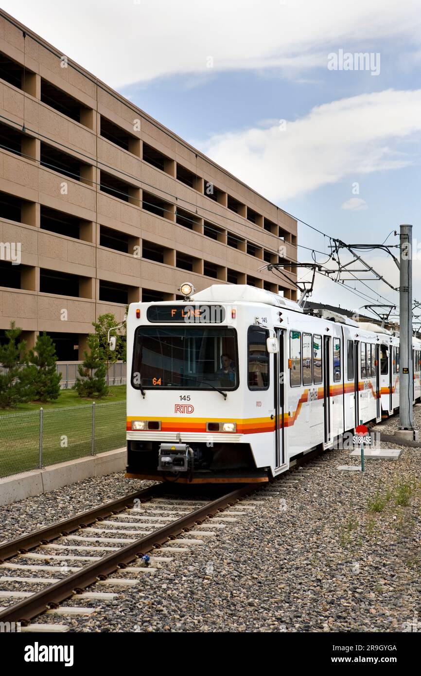 Light Rail train enters station near Denver CO Stock Photo - Alamy