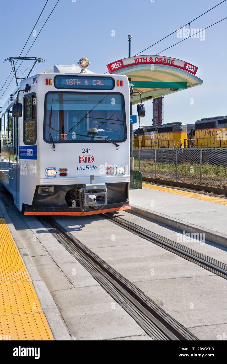 Light Rail train arrives station Denver CO Stock Photo - Alamy