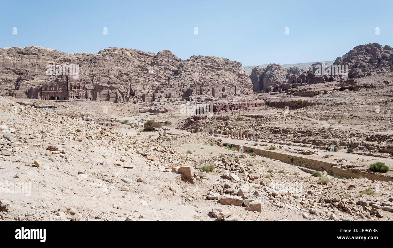 View of the magnificent ruins of ancient Petra at Wadi Mousa, the ...