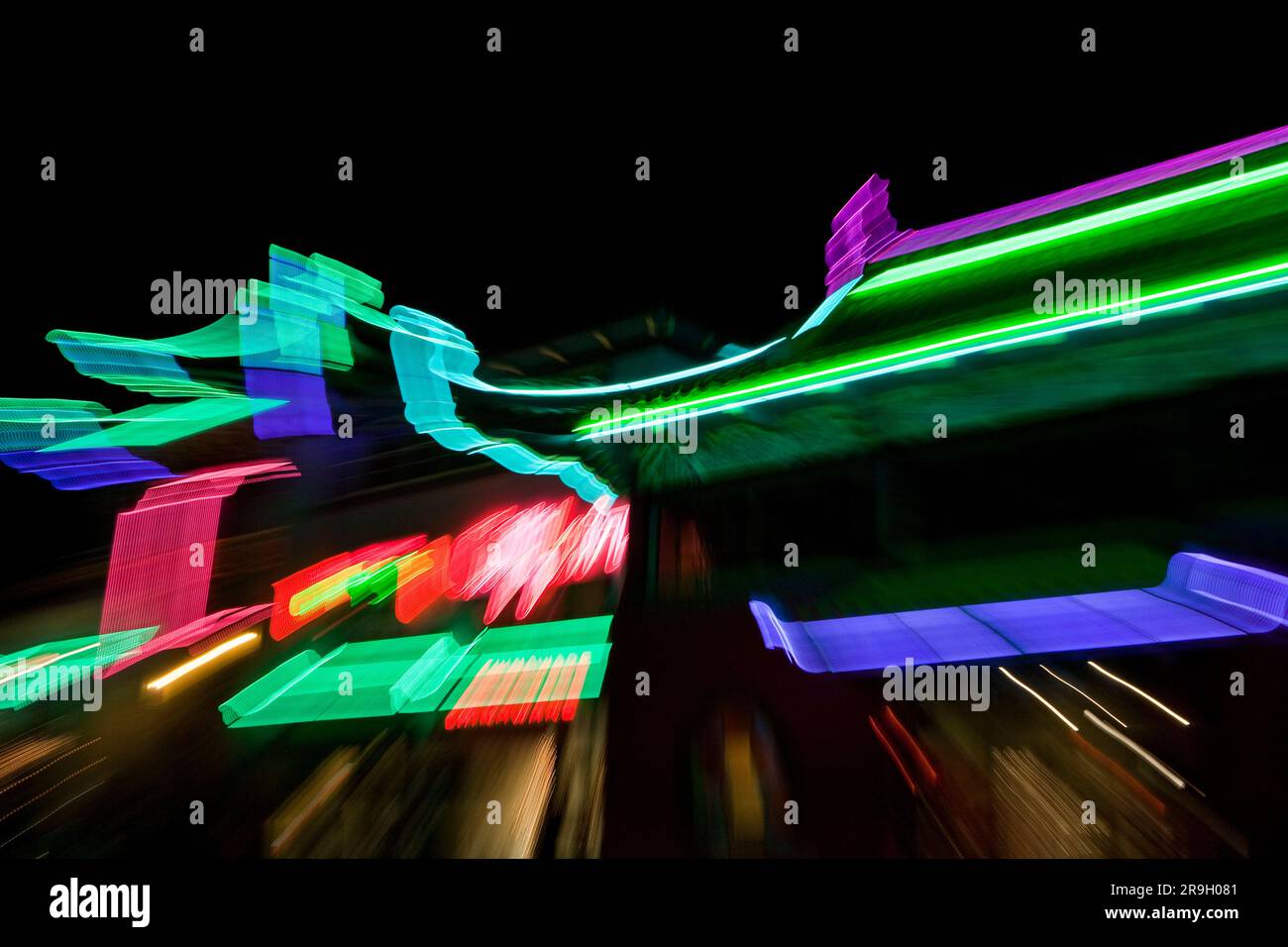 Zoom blur of neon signs at Chinese New Year in Los Angeles Stock Photo ...