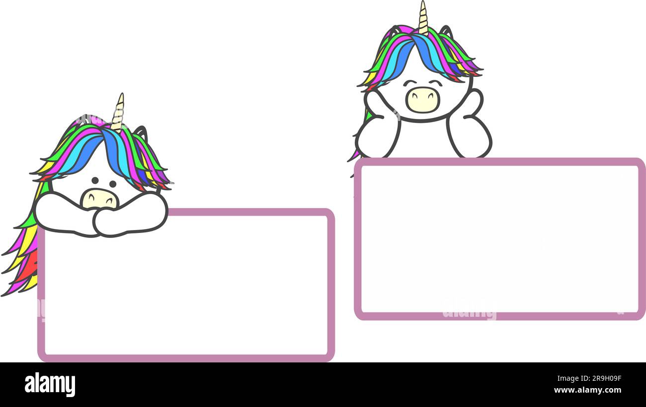 cute baby unicorn cartoon banner empty copy space pack collection in ...