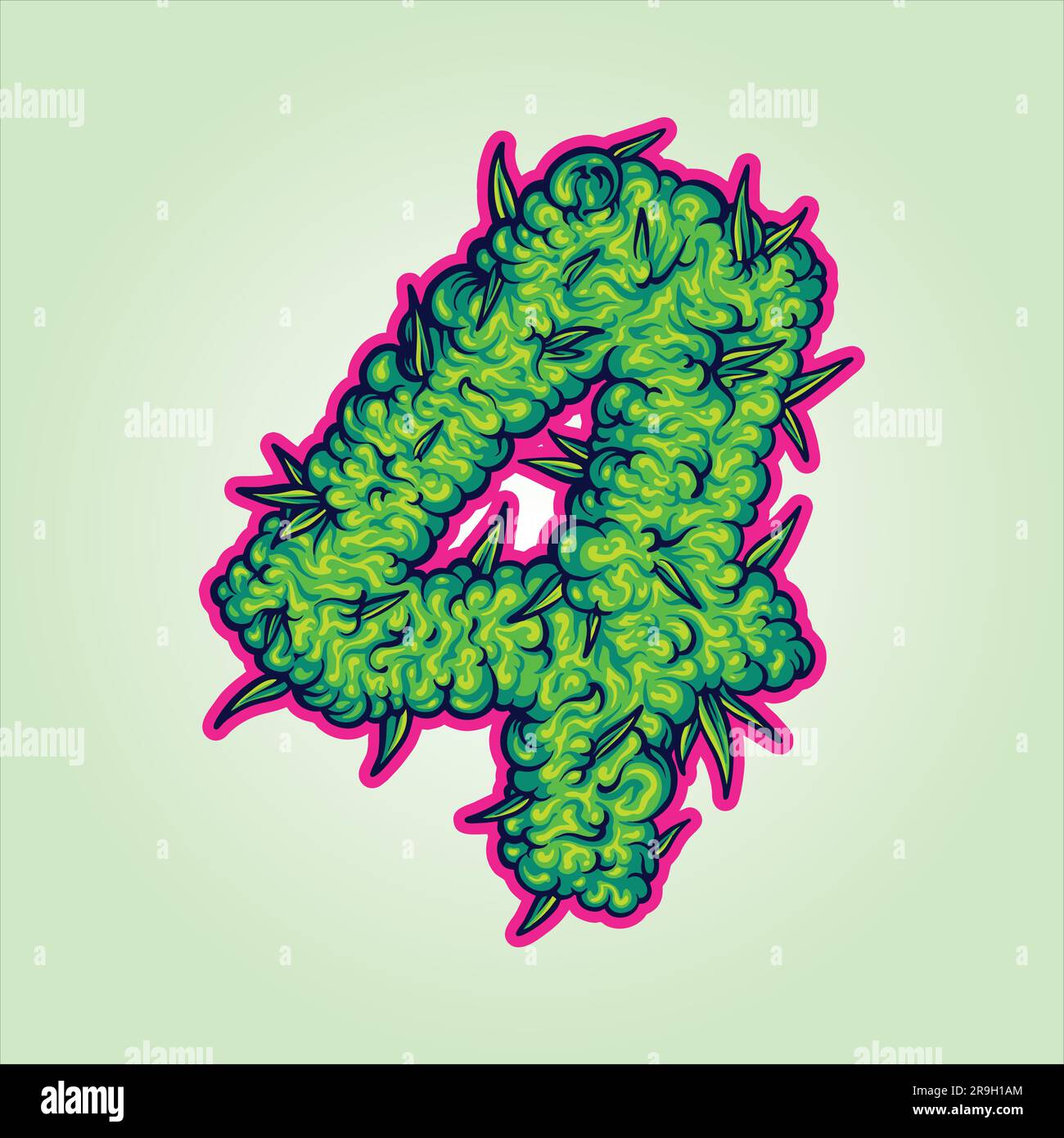 Monogram font number 4 marijuana buds texture illustrations vector ...