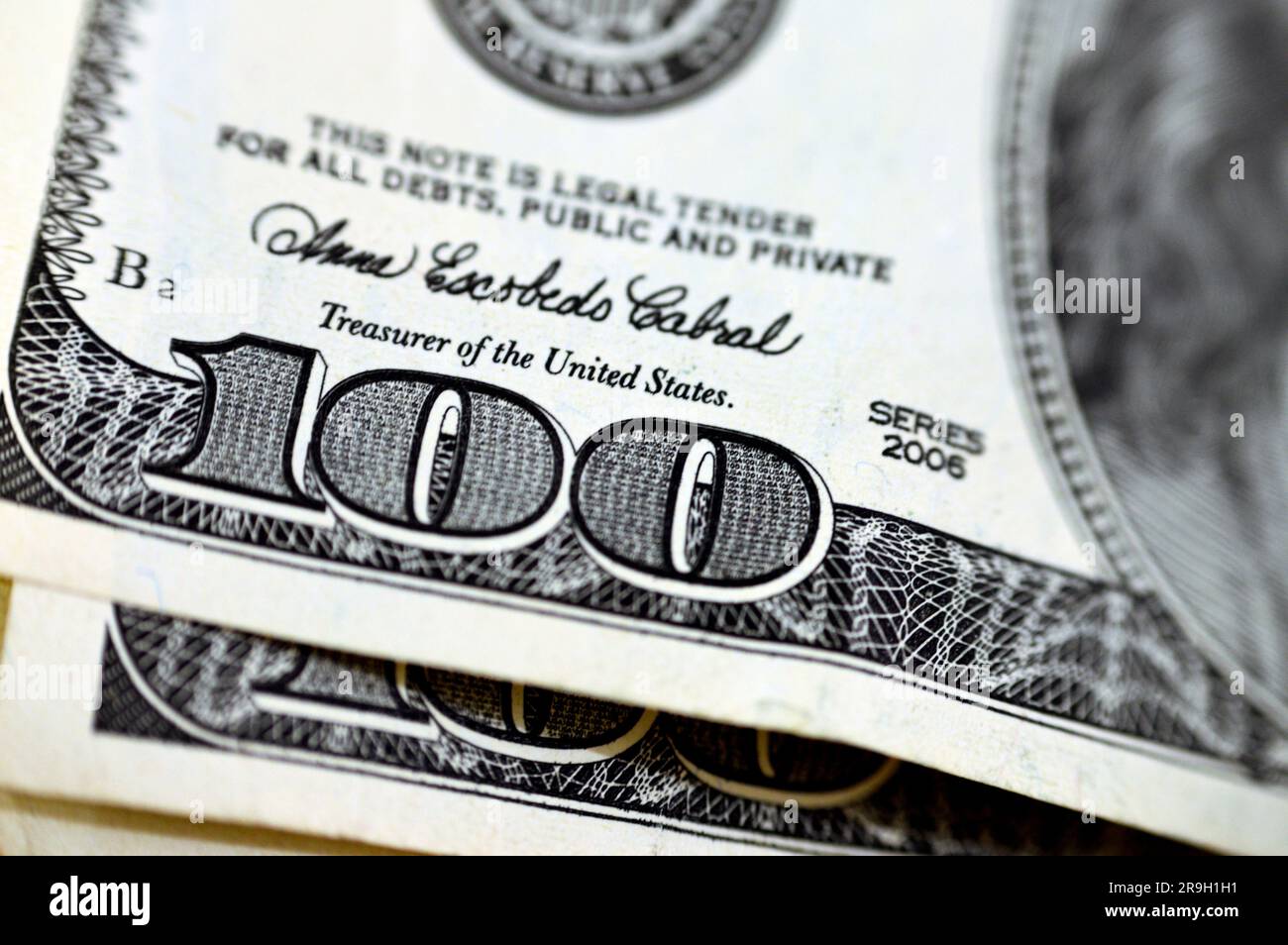 closeup 100 one hundred dollar banknote currency cash money old series ...