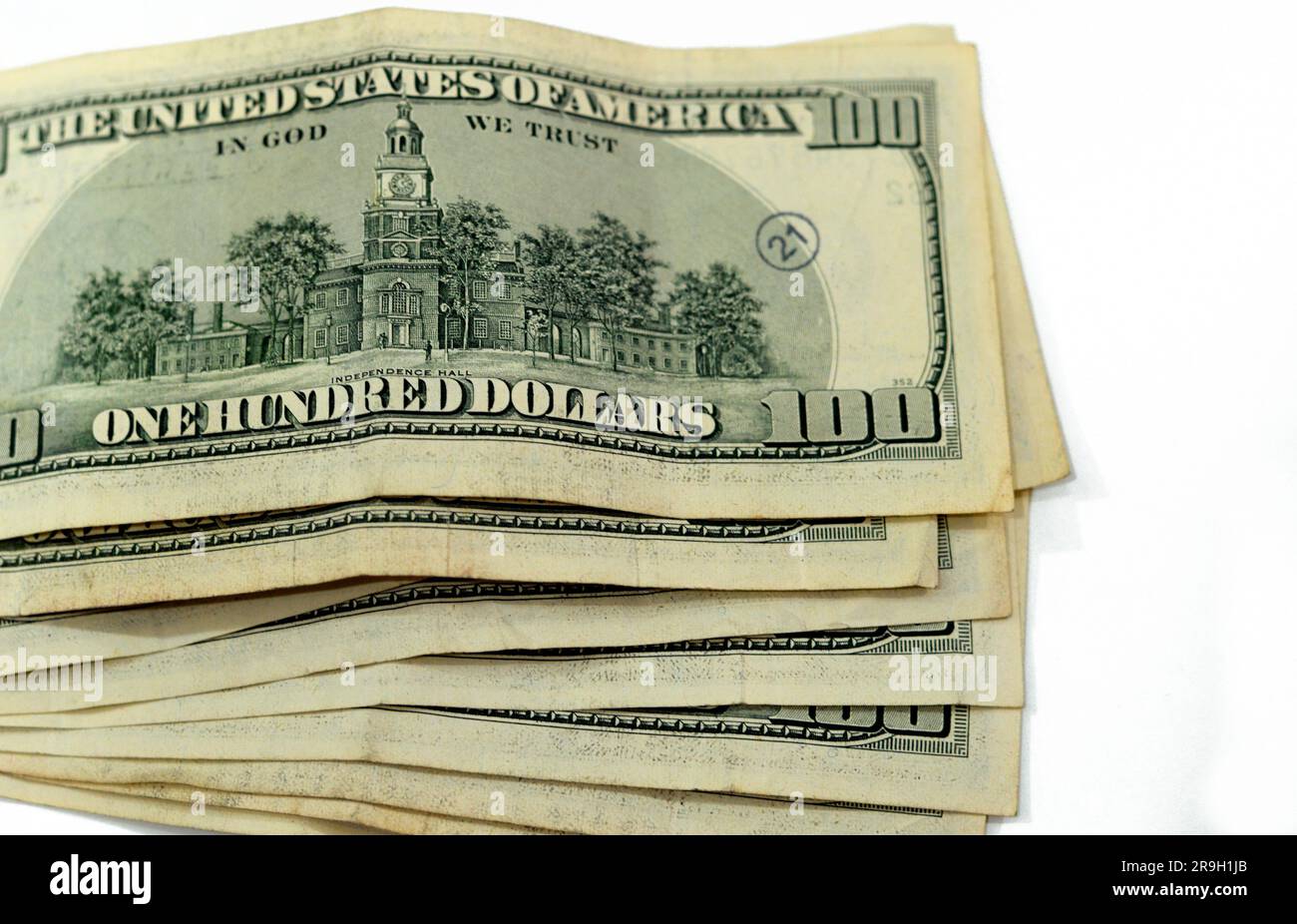 pile of 100 one hundred dollar banknote currency cash money old series ...