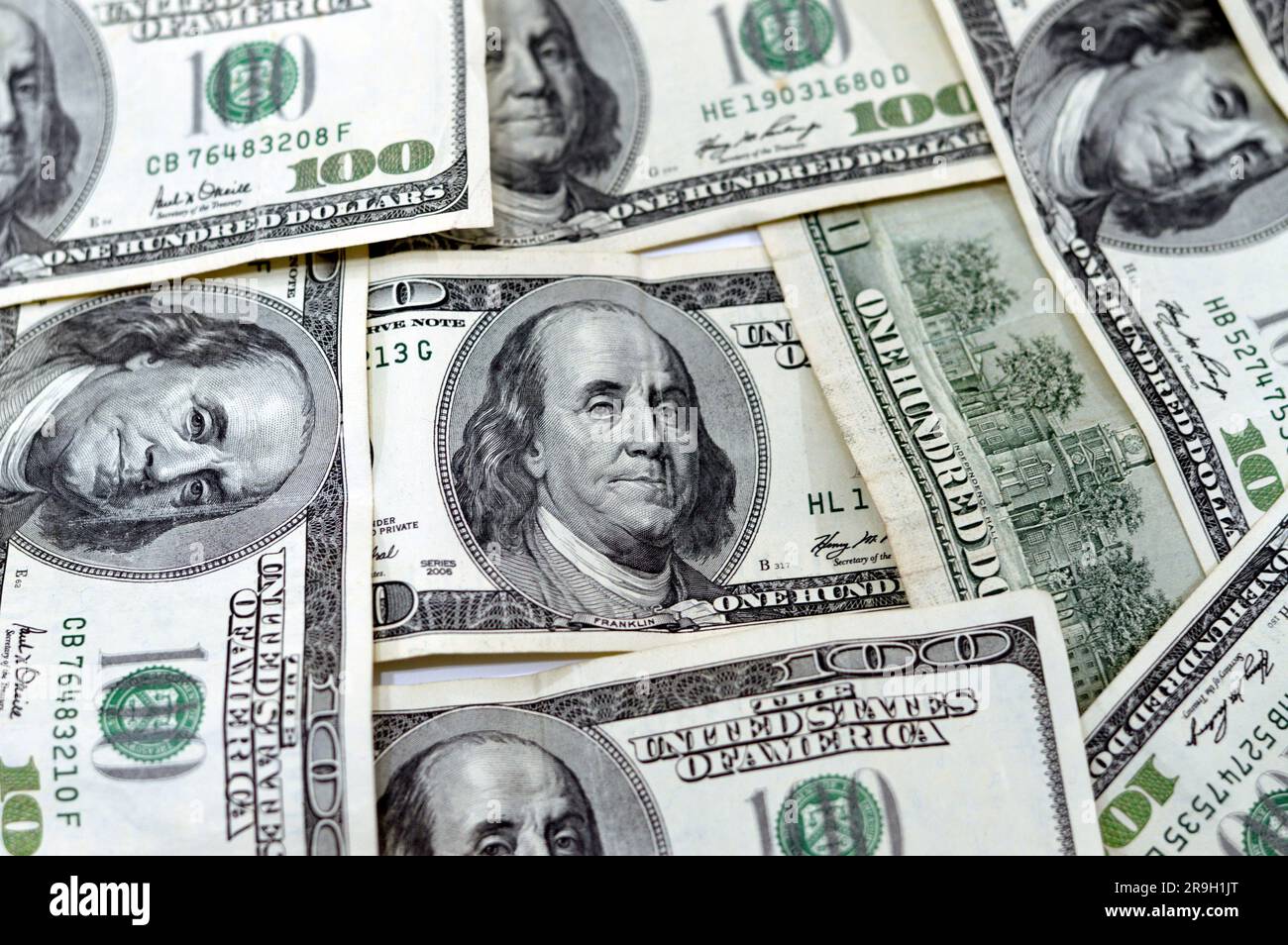 pile of 100 one hundred dollar banknote currency cash money old series ...