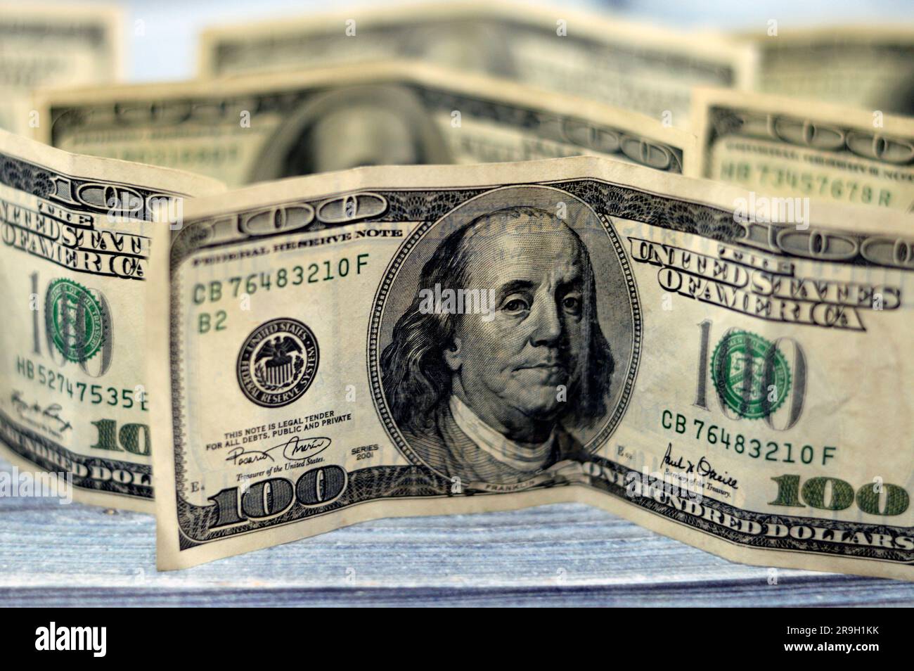 pile of 100 one hundred dollar banknote currency cash money old series with the portrait of ...