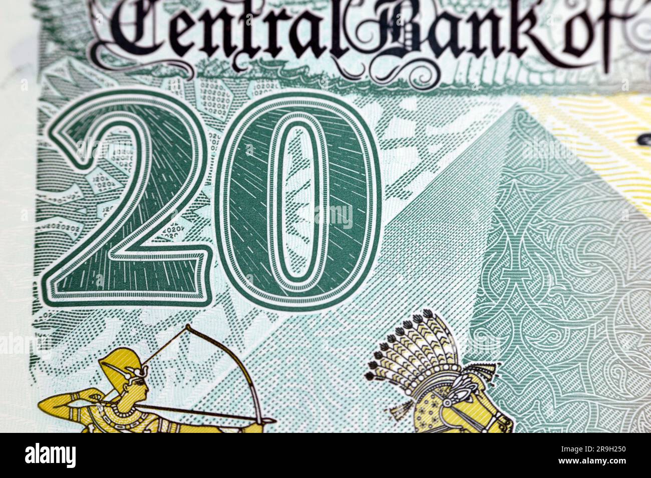 Closeup new Egyptian 20 EGP LE twenty polymer pounds cash money ...