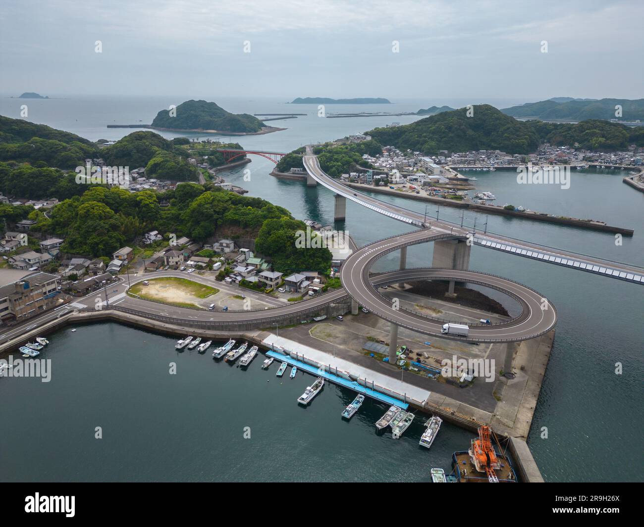 Ushibuka, Japan: Aerial view of the Haiya Bridge in the Amakusa island ...