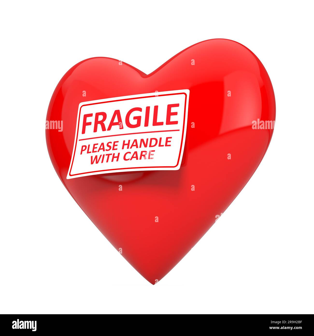 Red Heart with Fragile, Please Handle With Care Sign on a white ...