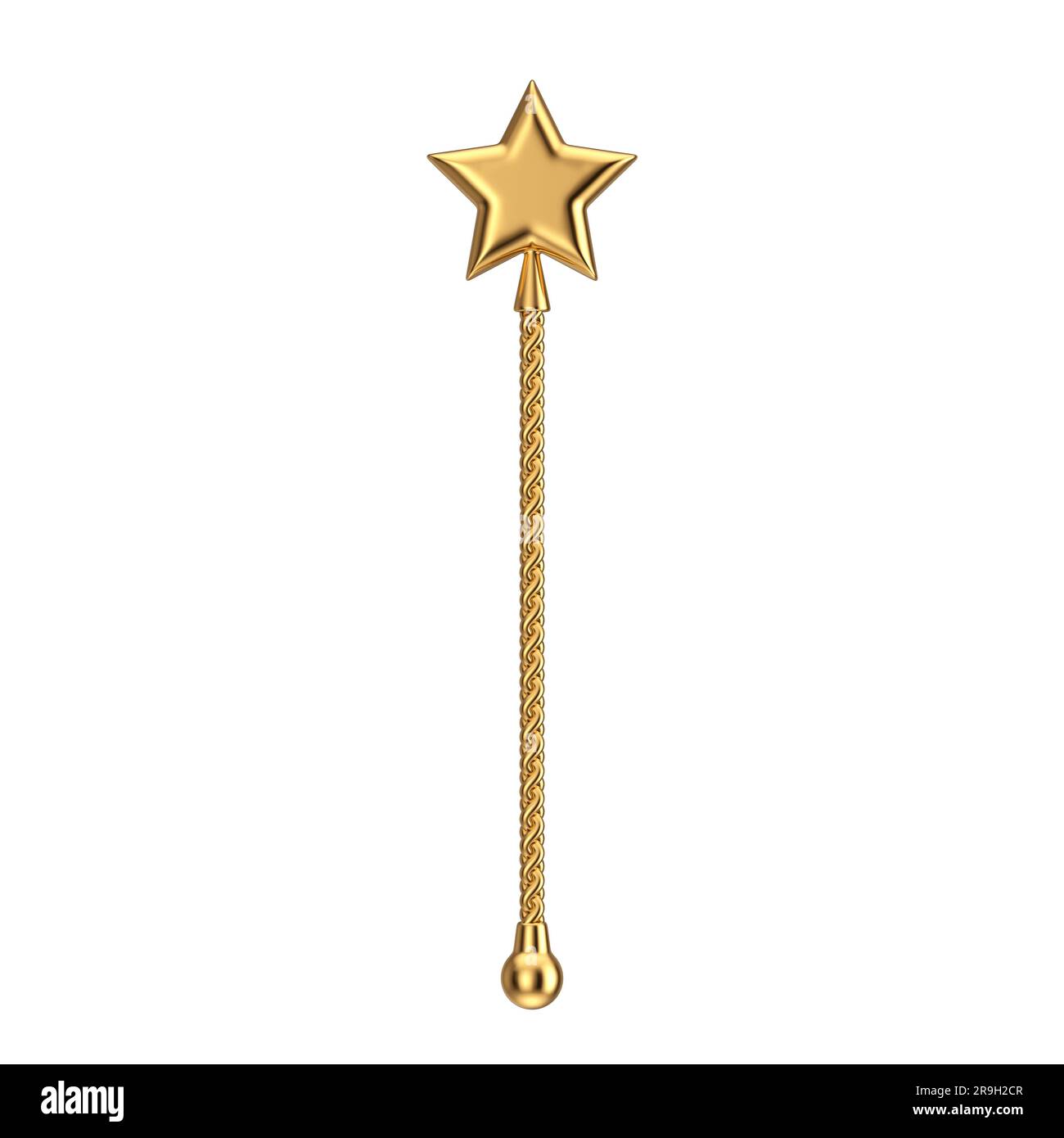 Golden Magic wand with Star on Top on a white background. 3d Rendering ...