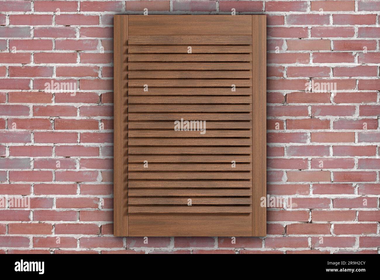 Wooden Air Ventilation Grille Window on a brick wall background. 3d ...