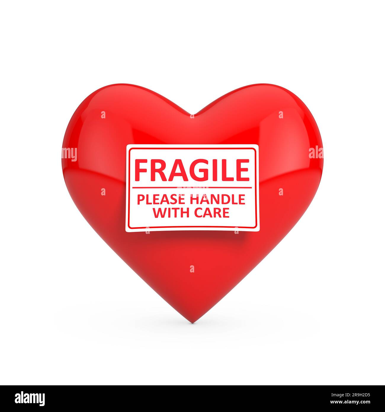 Red Heart with Fragile, Please Handle With Care Sign on a white ...
