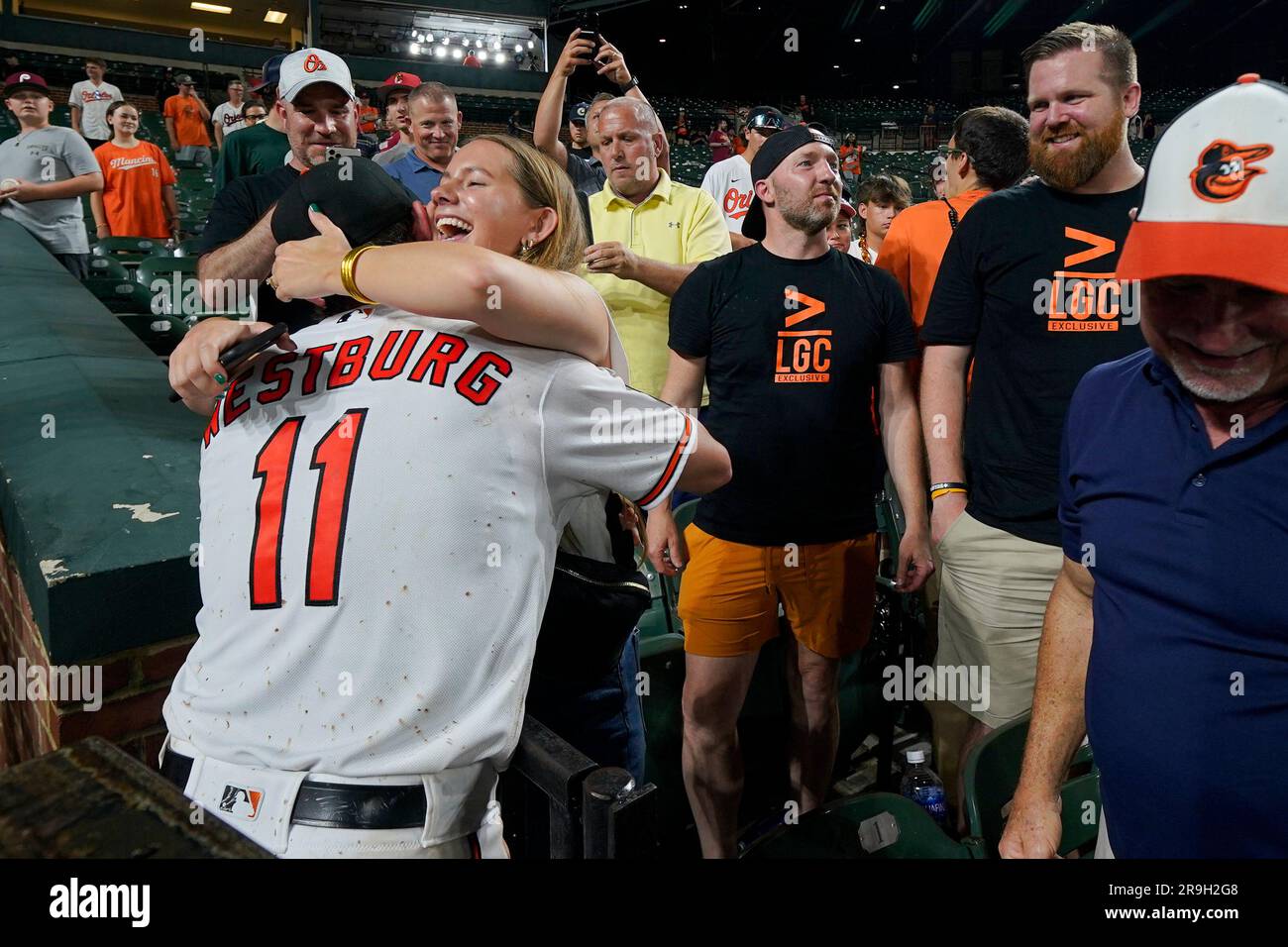 Baltimore Orioles second baseman Jordan Westburg (11) hugs his wife ...