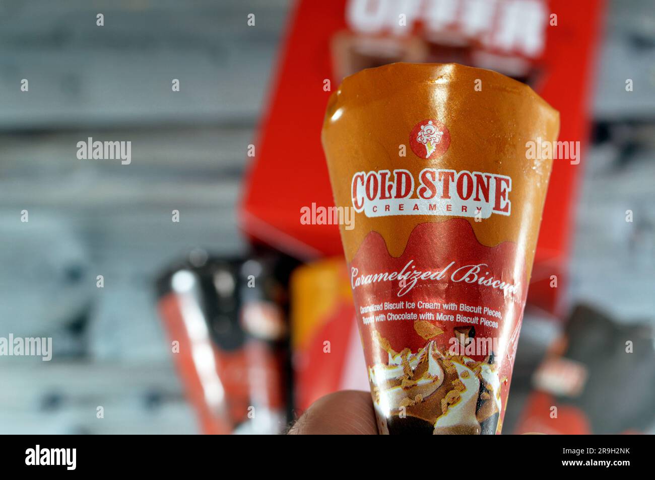 Cairo, Egypt, June 17 2023: Cold Stone creamery, Caramelized biscuit and cookies Ice cream of ...