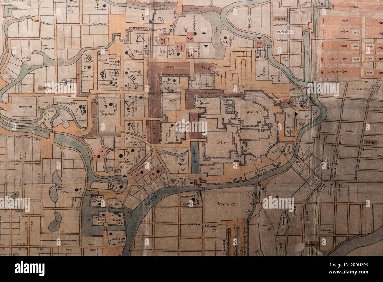 Kumamoto, Japan - May 20 2023: A map of the ancient castle is displayed ...