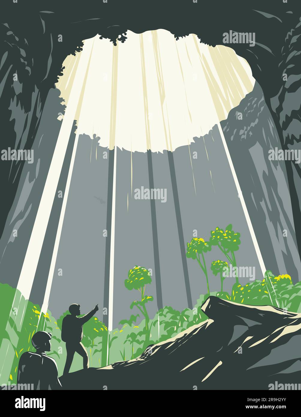 WPA poster art of Hang Son Doong Cave doline in Phong Nha-Ke Bang ...