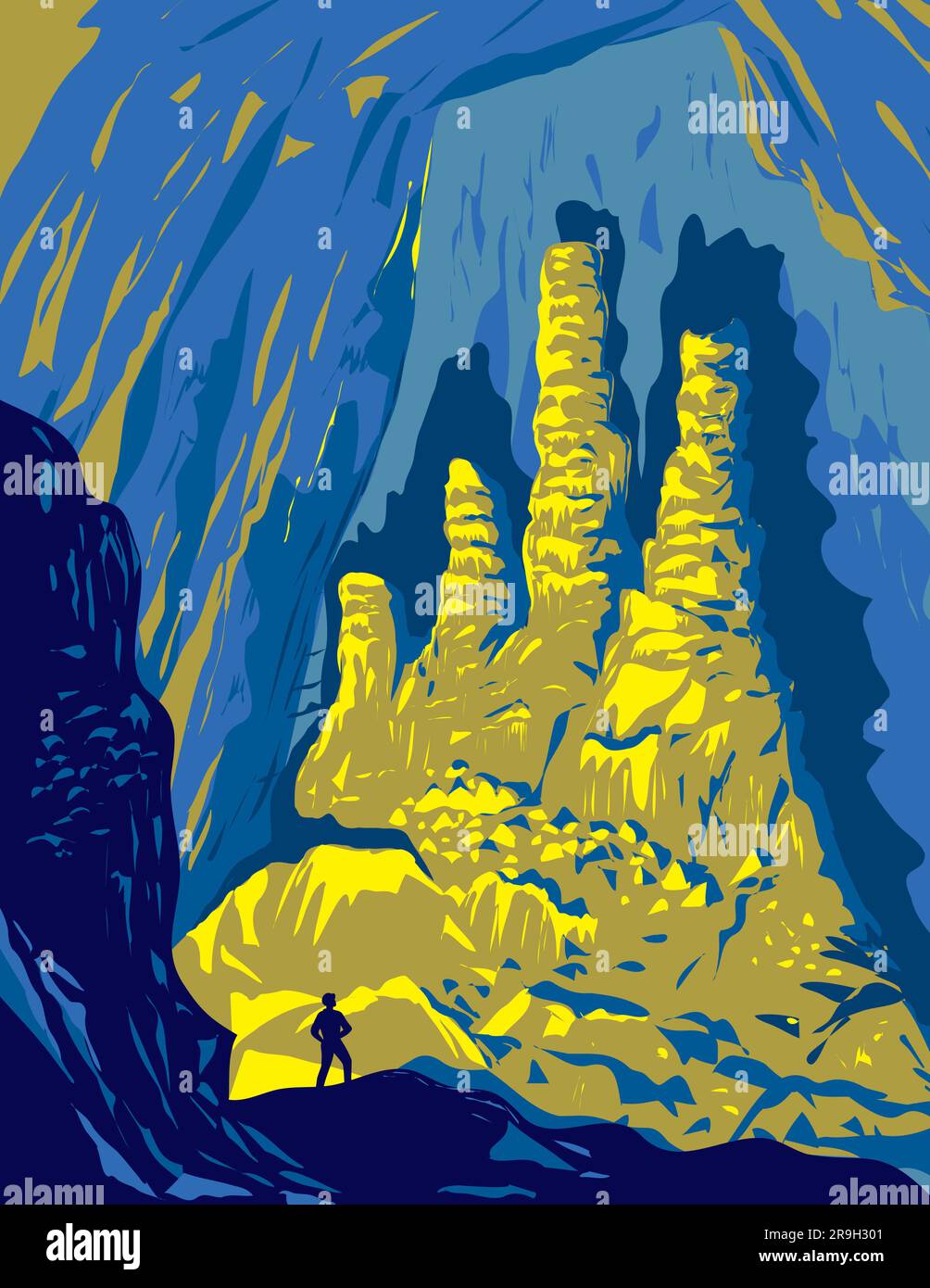 WPA poster art of Hang Son Doong Cave interior with stalagmites in ...