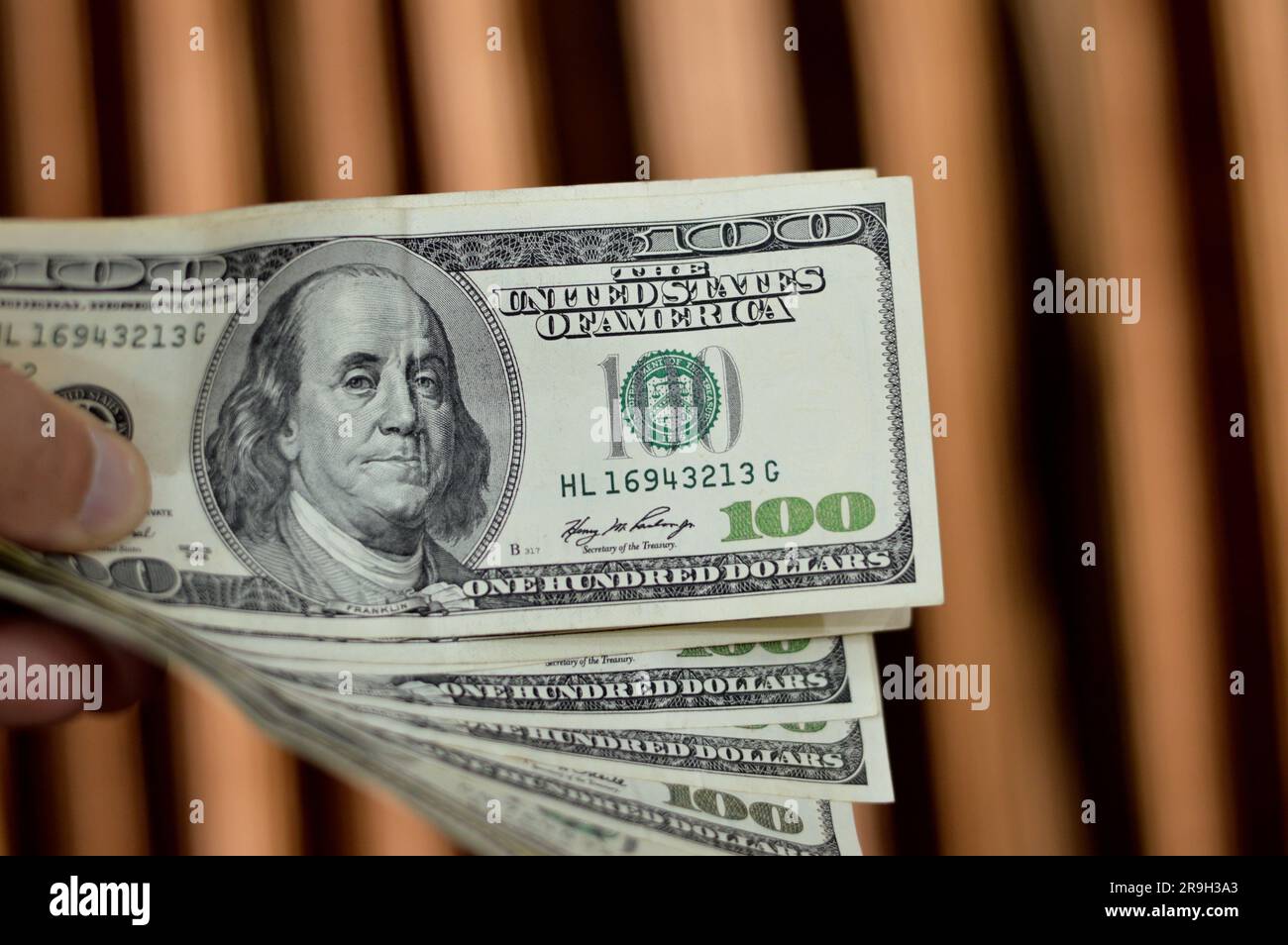 pile of 100 one hundred dollar banknote currency cash money old series ...