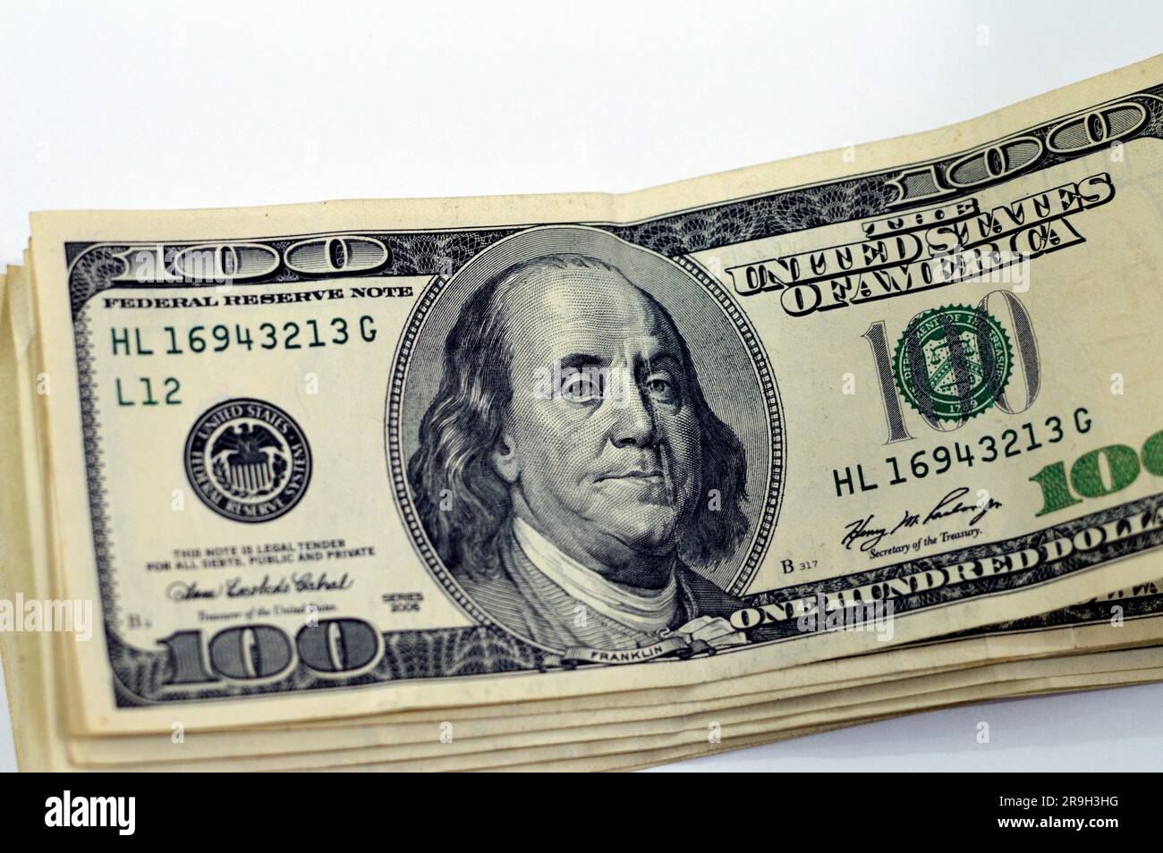 pile of 100 one hundred dollar banknote currency cash money old series ...