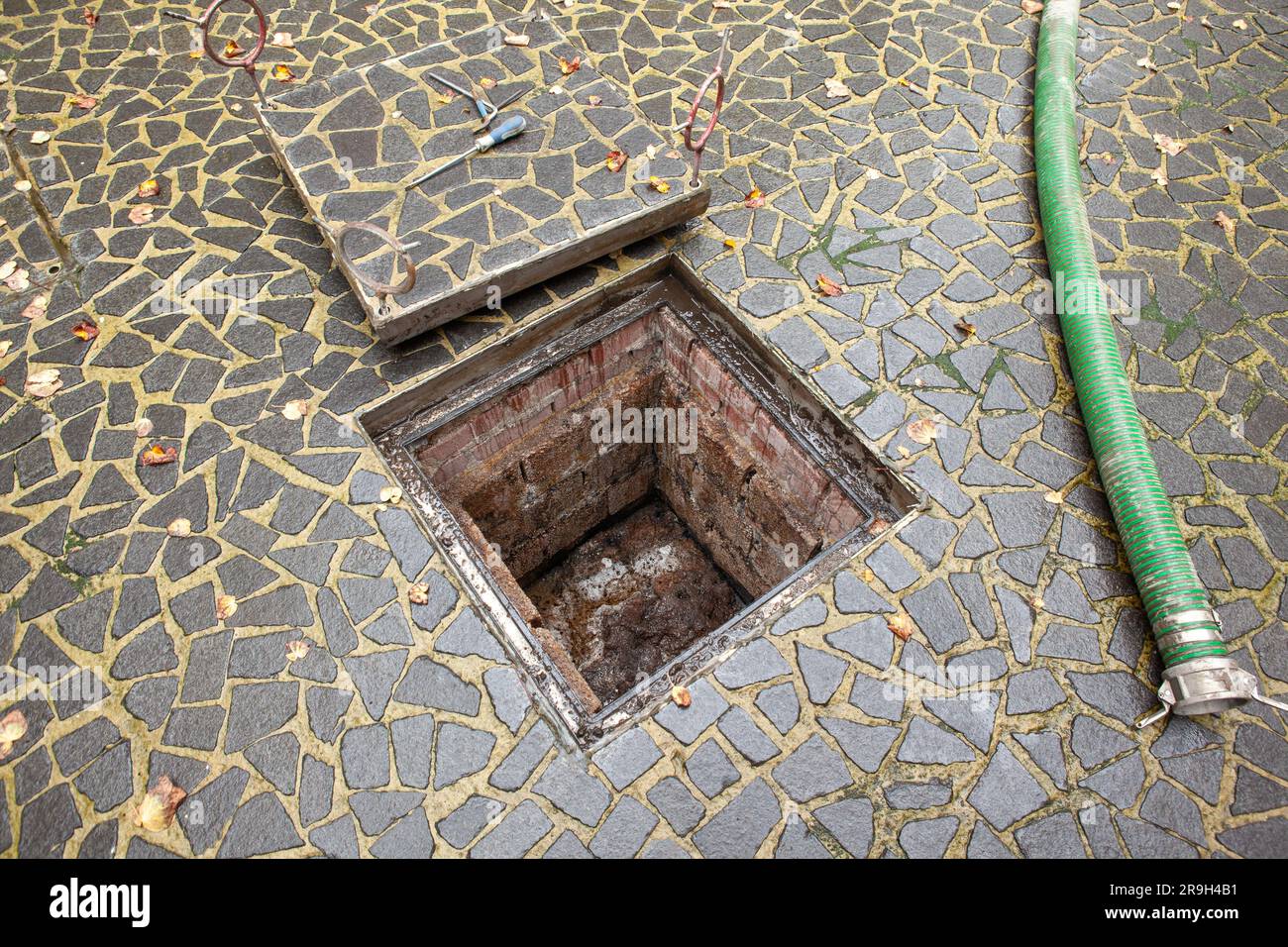 Next to a large building for the students, the Cesspool overflows Stock ...